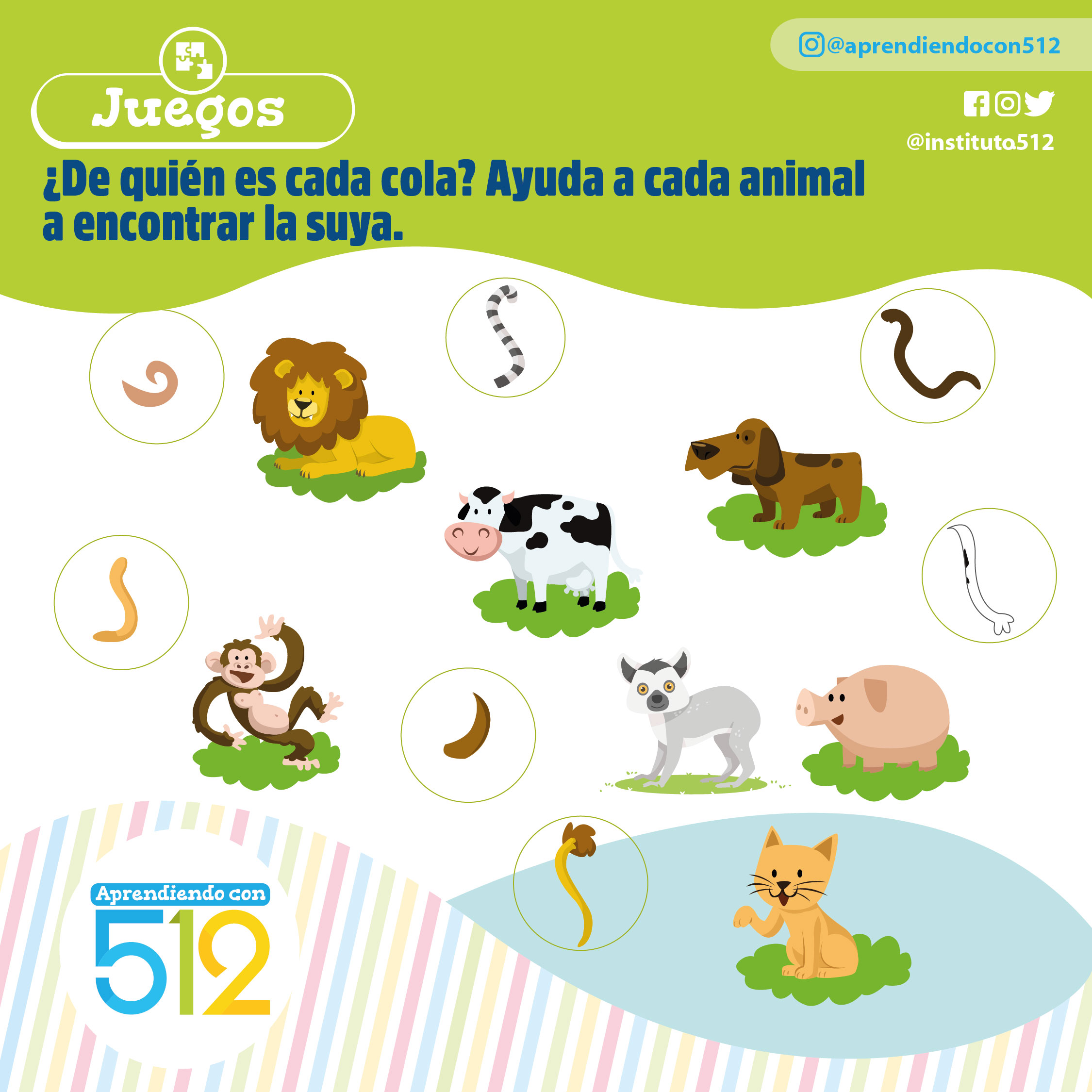 Encuentra la cola de cada animal - Aprendiendo con 512